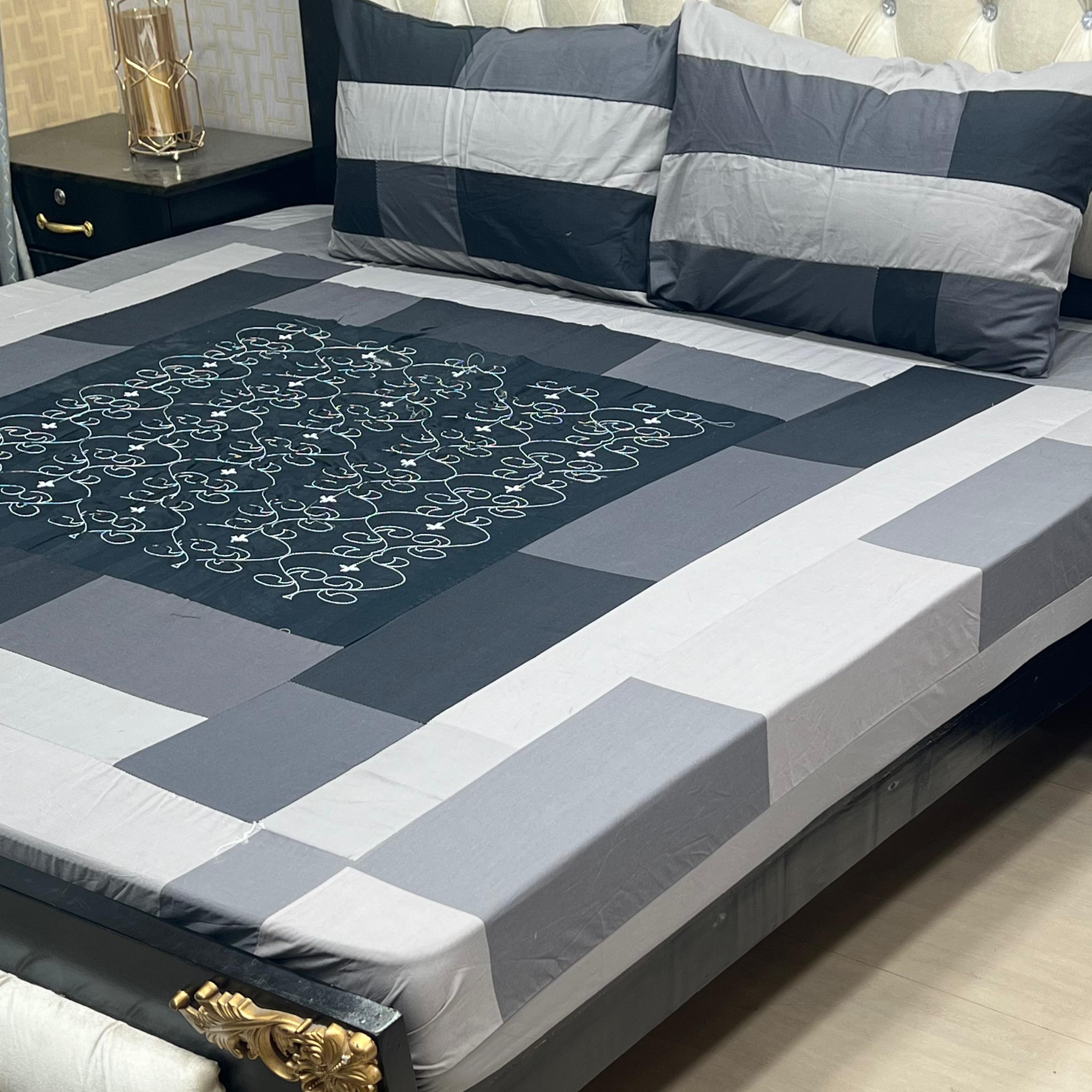 Embroidered Patch Work King Size BedSheet - High Quality - Cotton Satin Double Bedsheet ...