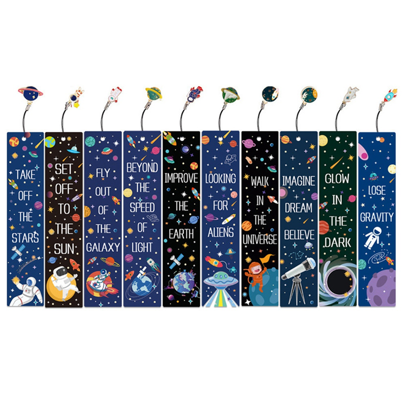 10PCS Space Ship Theme Bookmarks with Metal Charms Planet Color ...