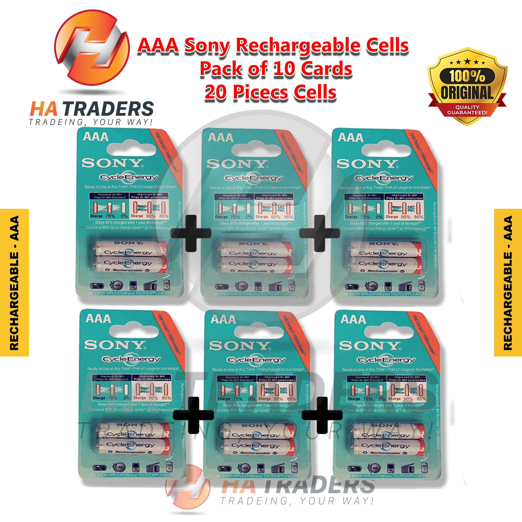 Pack of 6 - AAA Rechargeable Cell 1.2V SONY Cycle Energy Cell/ Reusable ...