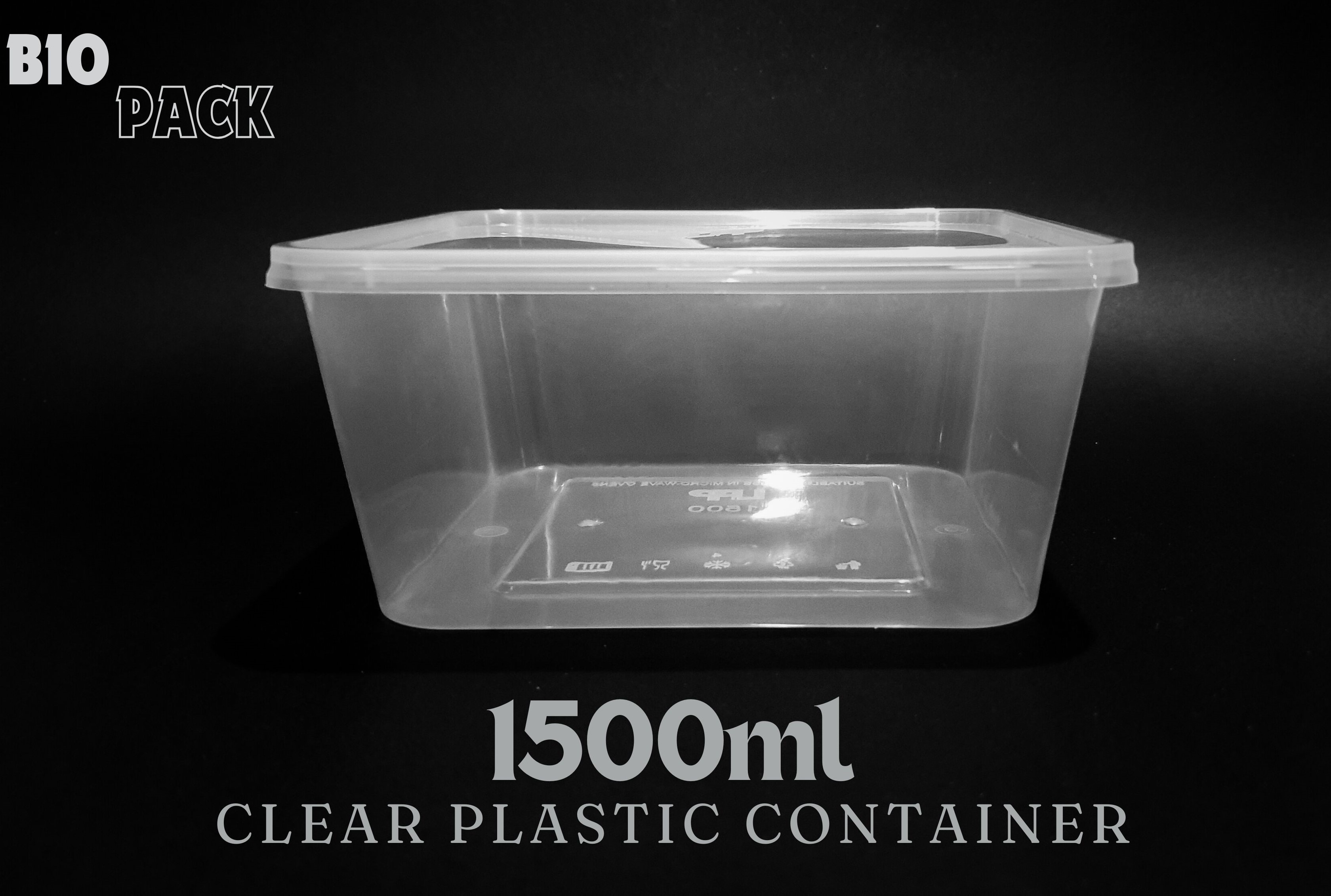 Pack Of 12 Pcs.1500 ML - Container Boxes -Transparent & black - Plastic ...