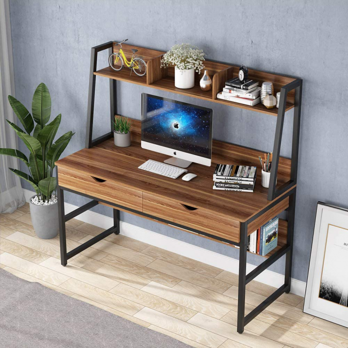 Computer Desk with 2 Drawers and Hutch, Big Home Office Writing Desk ...