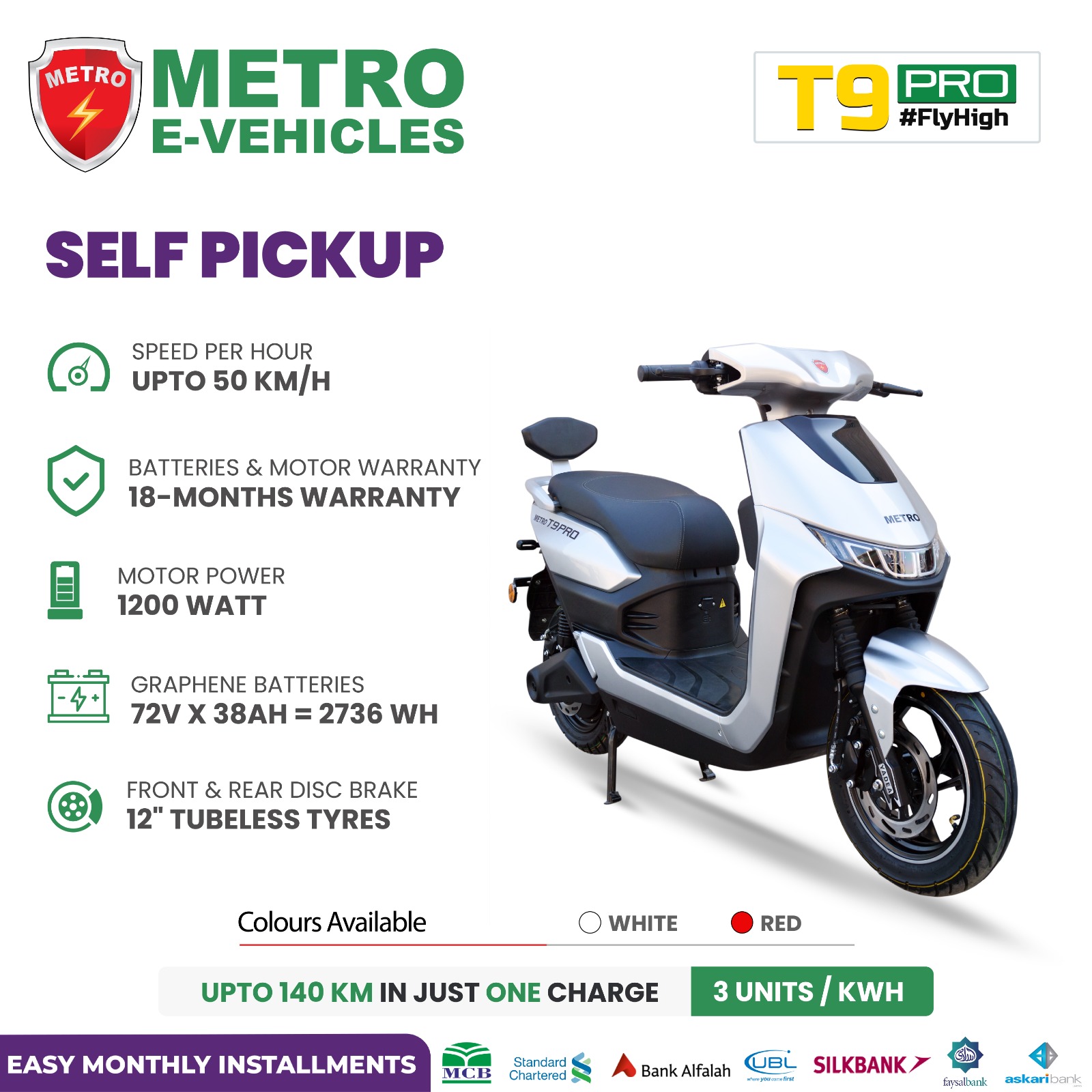 METRO T9 PRO Electric Scooter E-bike - Red / Silver Gray | Daraz.pk
