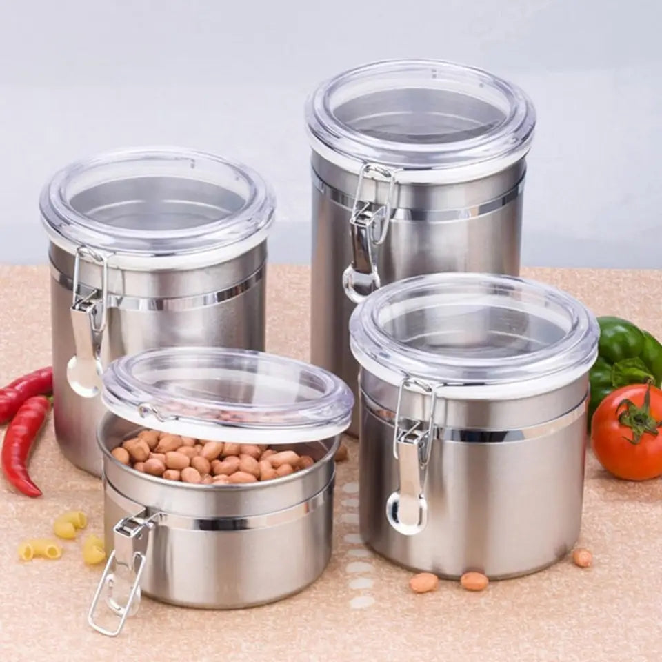 4 Air Tight Stainless-Steel Canister Set | 4Piece Stainless Steel ...