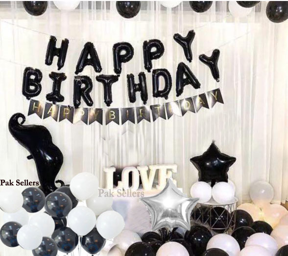 Black & White Happy Birthday Theme Foi Birthday Party, Celebrations and ...