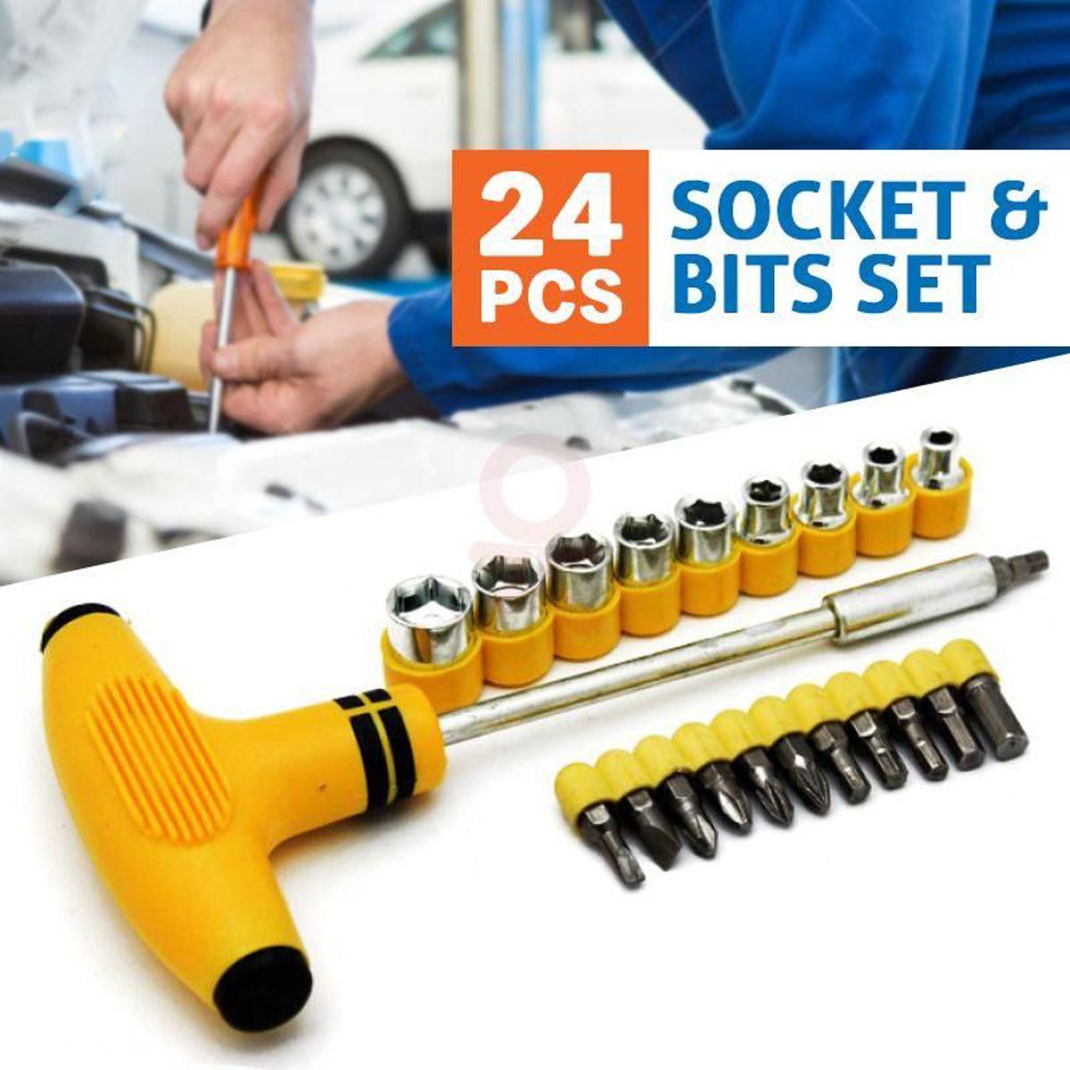 24pcs / set T shape screwdriver repair opening tool kit Ratchet Pawl ...