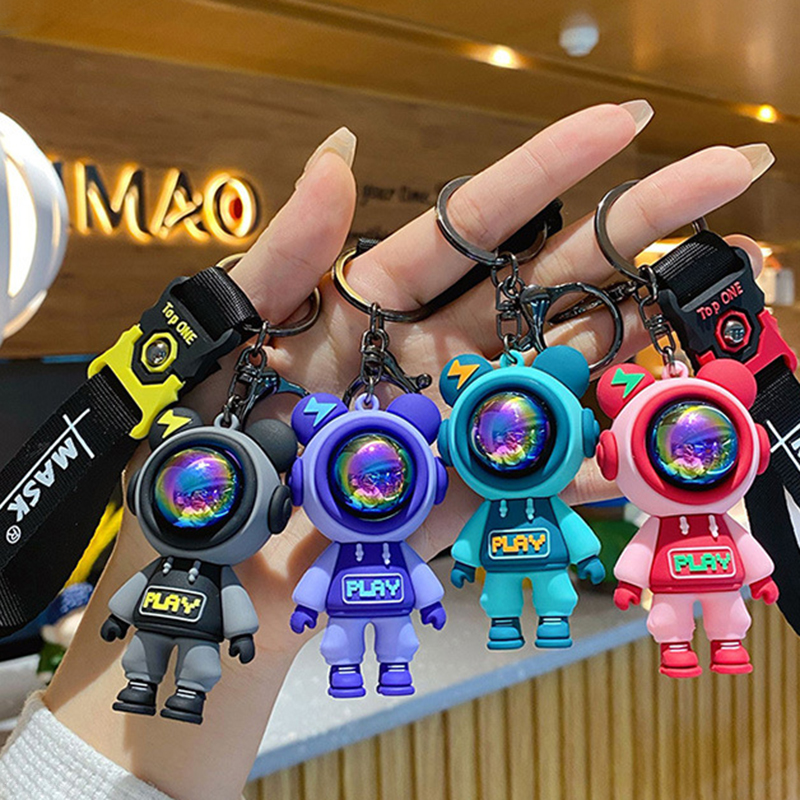 Lightning Play Bear key chain Astronaut Robot Silicon Resin Keychain ...