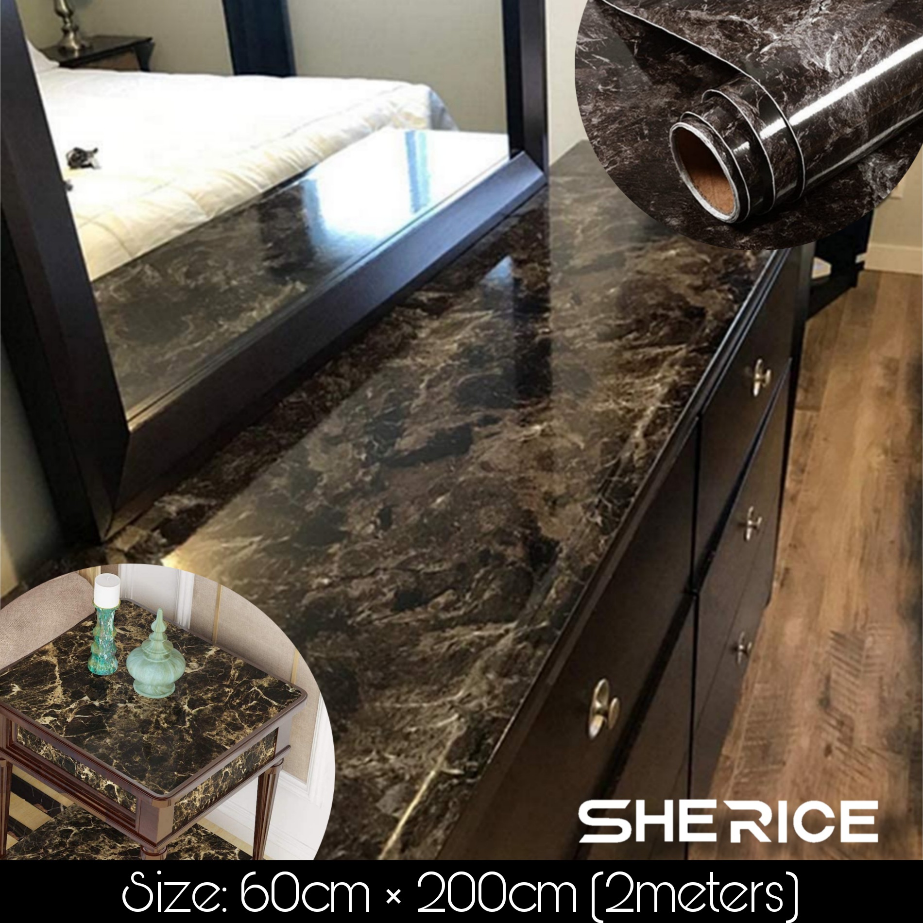 SHERICE Self Adhesive Black Marble Sheet for Kitchen - Anti Oil and ...