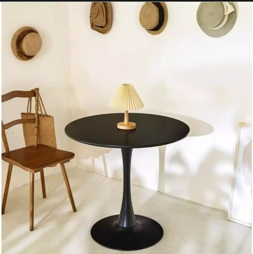 Single Leg With Round Base Black Wood Coffee Tables, Side Table, for ...