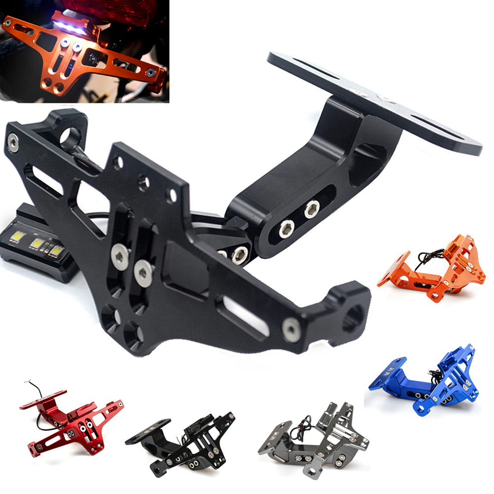 Universal CNC Motorcycle License Plate Holder Frame With LED (Number ...