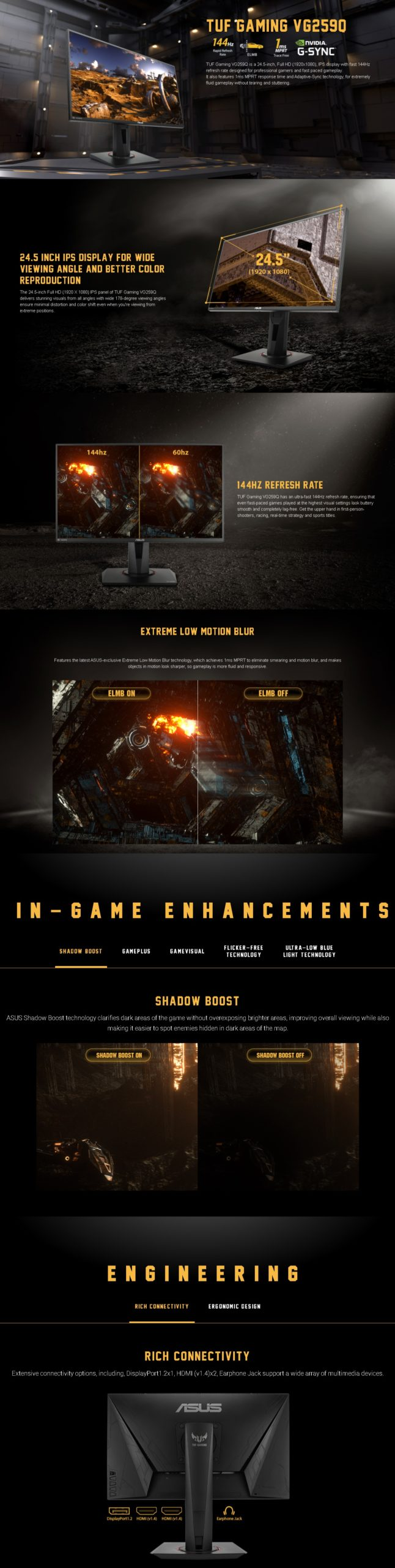 Buy ASUS TUF Gaming VG259Q 25inch 144hz Gaming Monitor Full HD (1920x1080) IPS, G-Sync Extreme ...