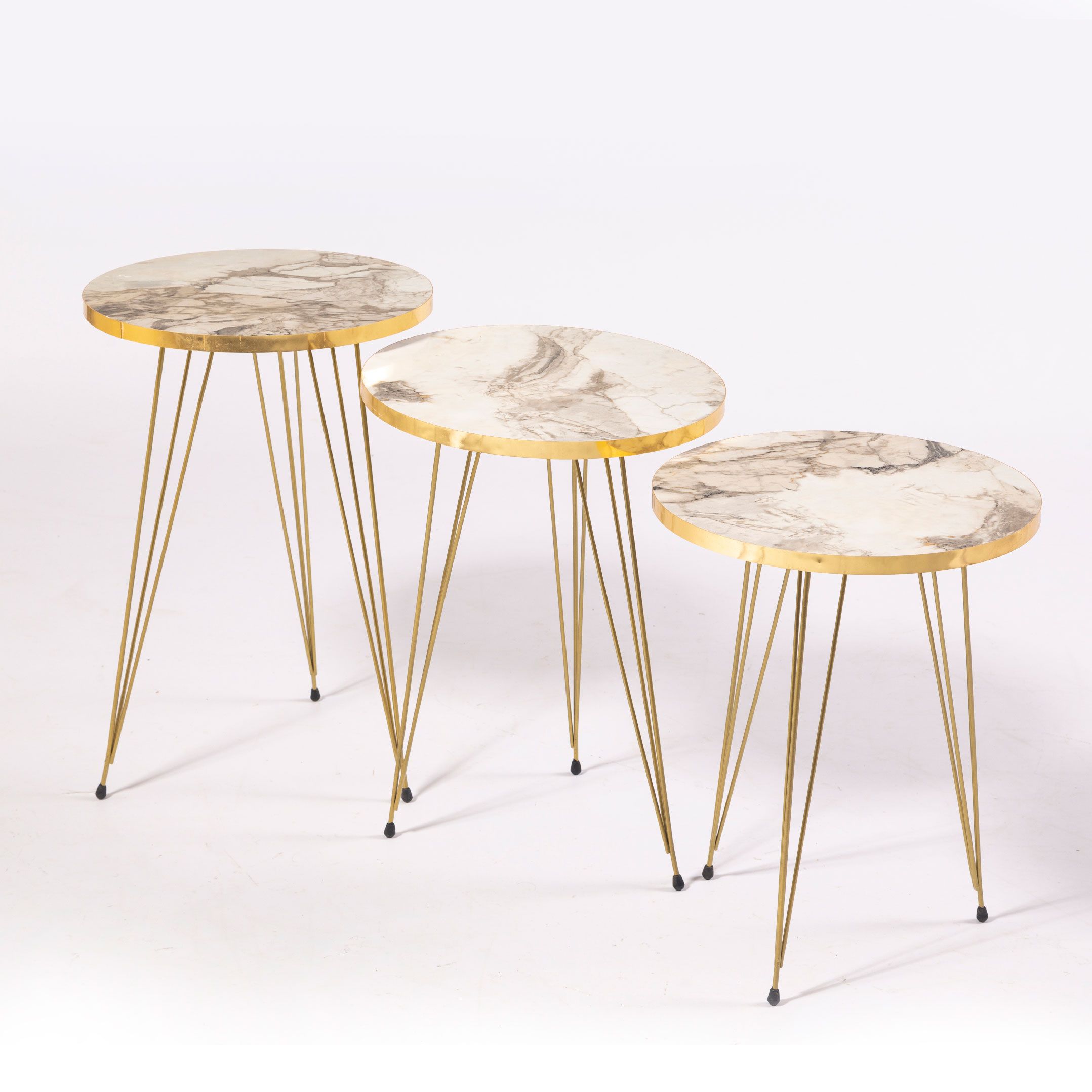 COMFORT ZOON Mdf Wood Round Nesting Table With Metal Stand Set of 3 ...