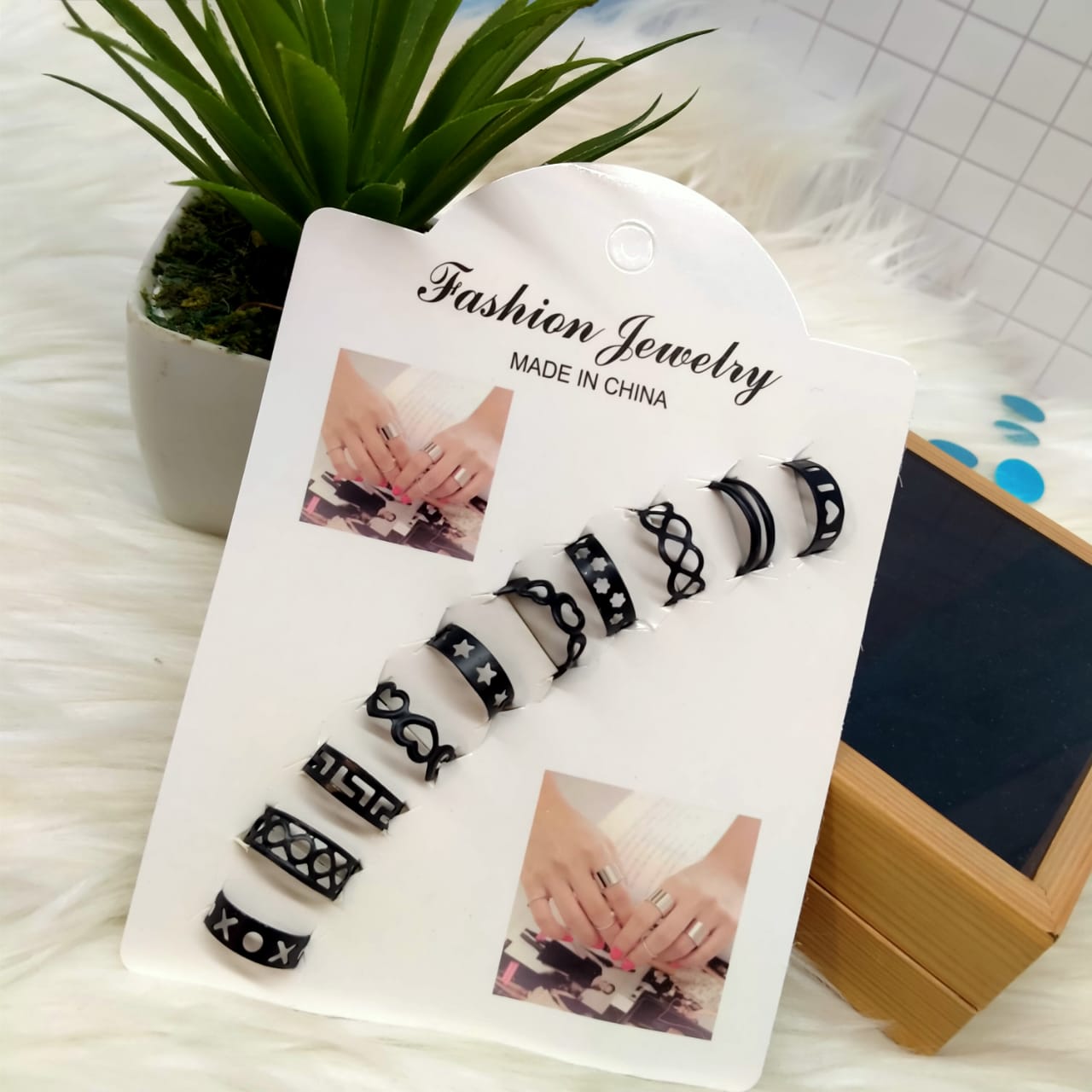 Pack of 10 - Black Stainless Adjustable Rings For Girls - Adjustable ...