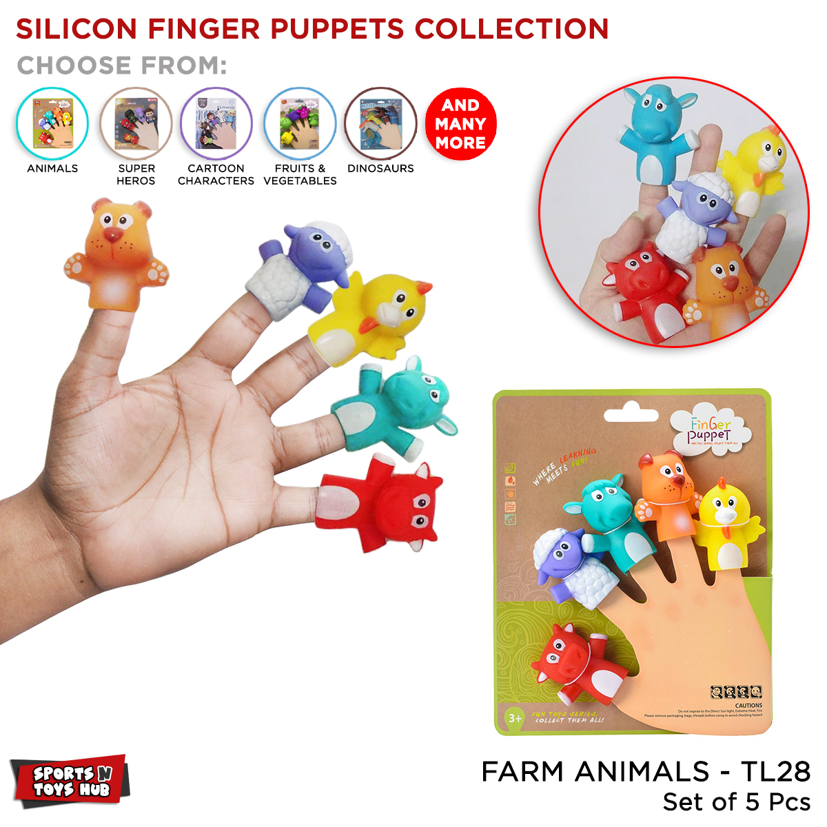 Pack of 5 Finger Puppets For Kids Hand Puppet Animal Learning Toy ...