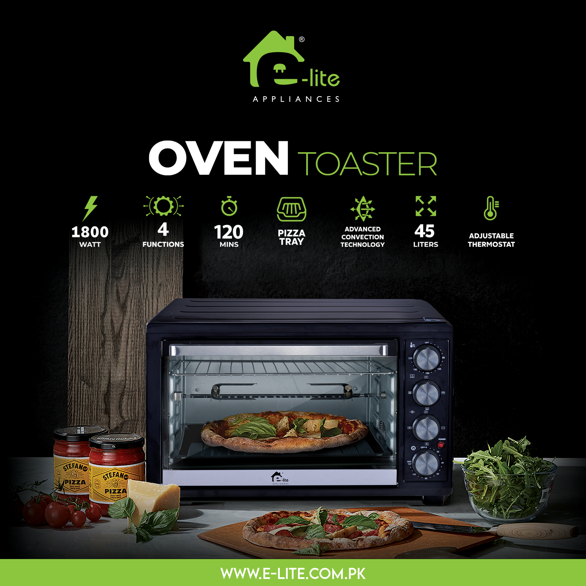E-Lite Appliances ETO-453R - Oven Toaster - 45 Ltr - Black | Daraz.pk