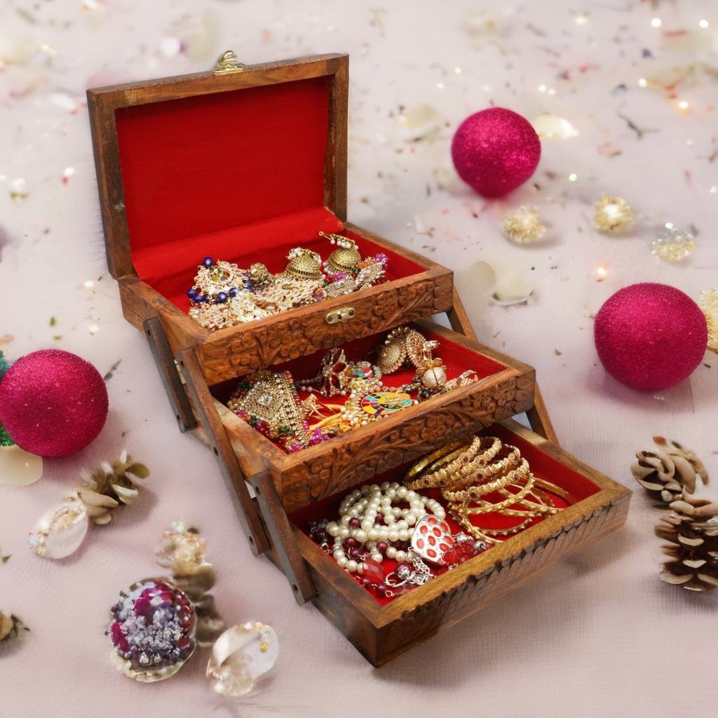 3 Layer Wooden Jewelry Box | Girls Keepsake Box | Decorative Jewellry ...