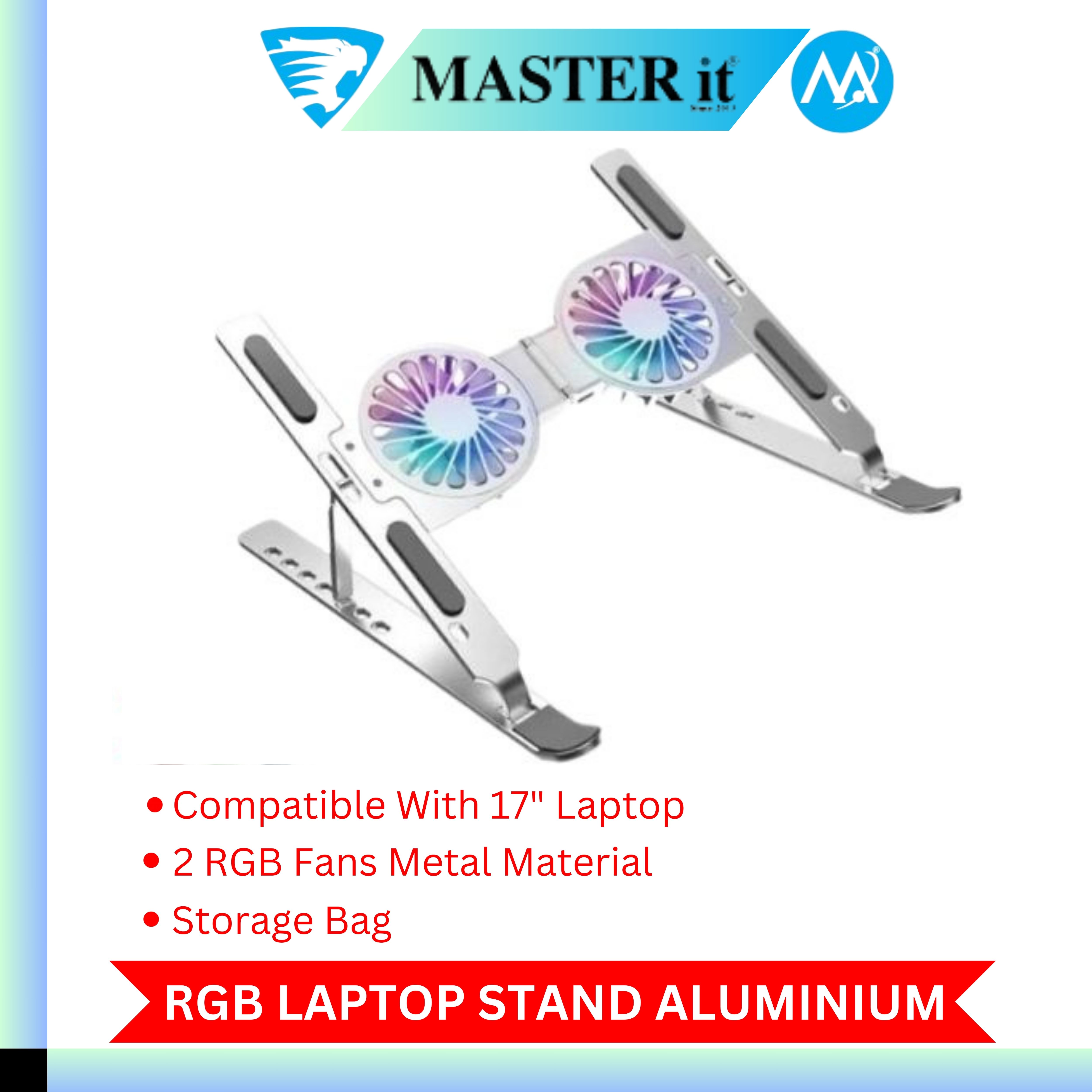 Laptop Stand Aluminium Dual Fan RGB With Anti Slip Rubber Grip Metal ...