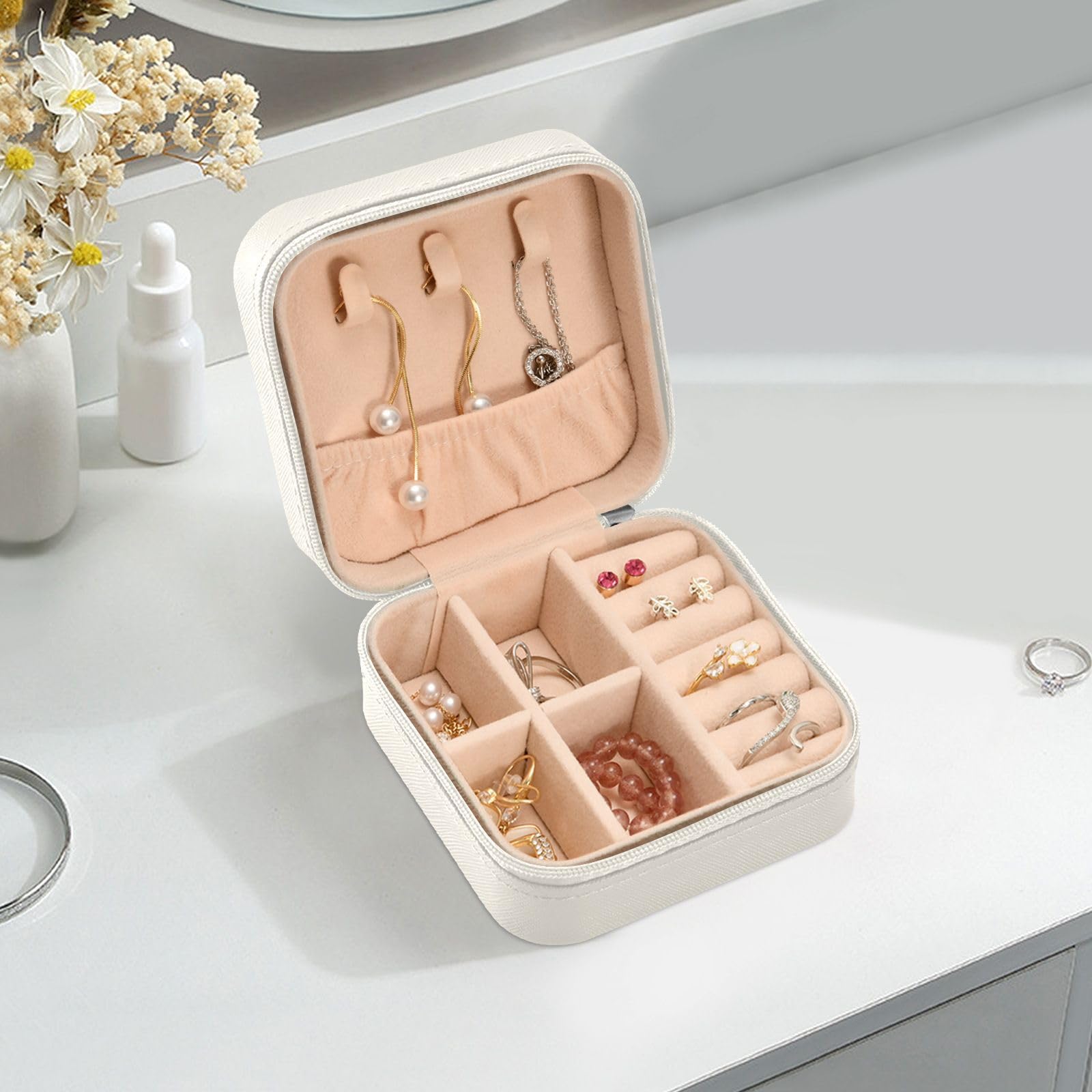 Leather Jewellery Organizer Box with Zipper | Ear Rings & Necklace ...