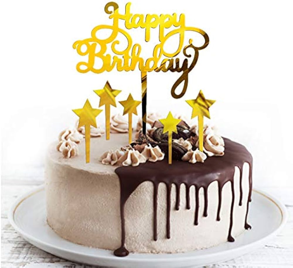 Happy Birthday Cake Toppers – Golden Glitter | HBD Acrylic Topper for ...