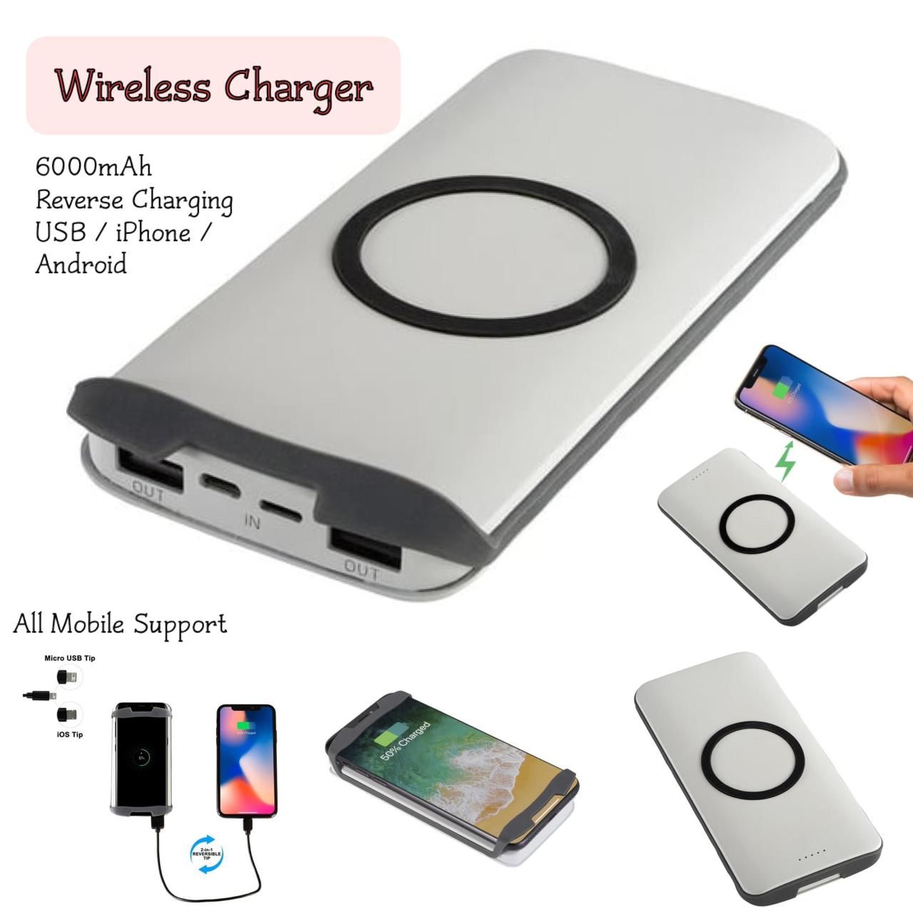 2in1 Wireless Phone Powerbank Charger with Reverse Charging Support Fast Power Bank 6000mAh ...