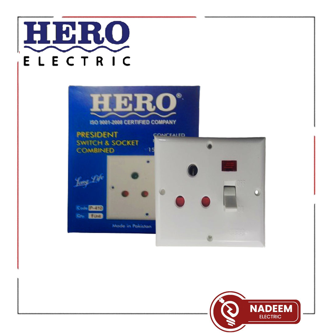 HERO ELECTRIC President Switch &Socket Combined 15 AMP 250V Concealed ...