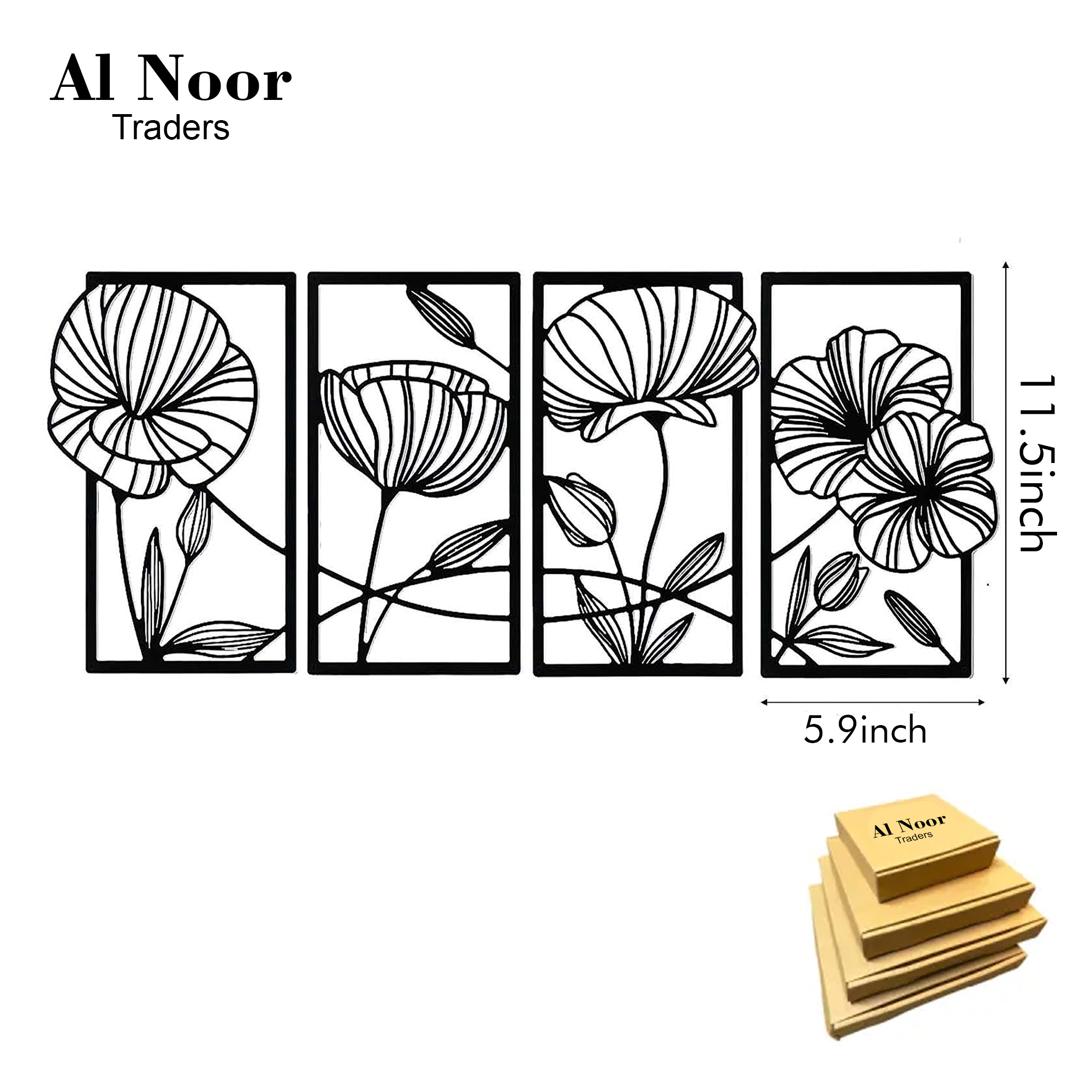 Al Noor Traders Brand 4 Piece Wooden Lotus Flower Wall Decor, Abstract ...