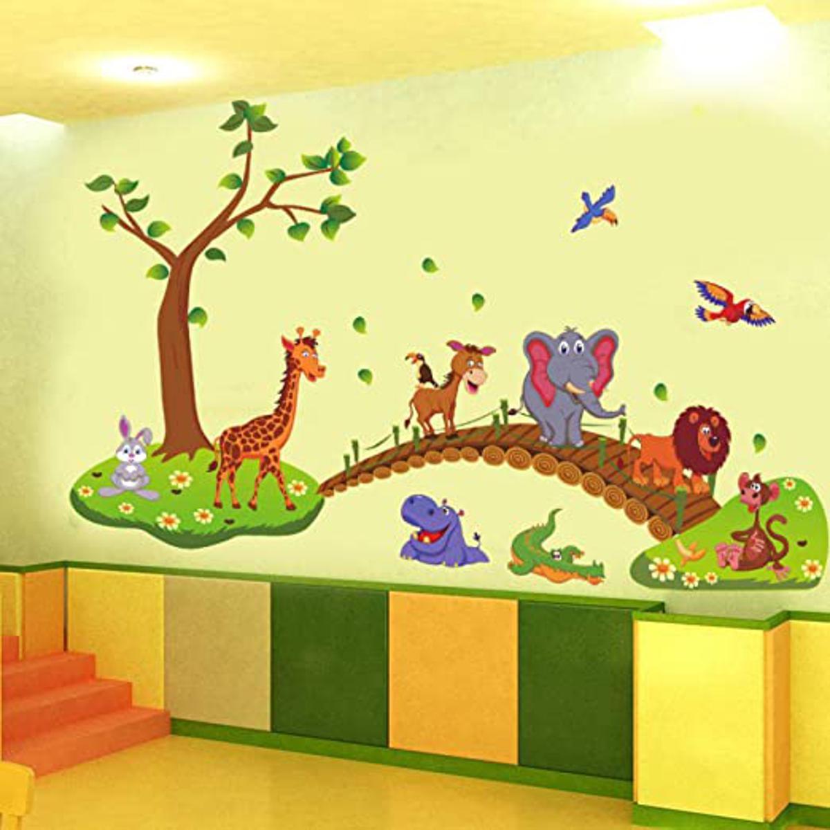 Wall Sticker For Kids Room Jangle Animal Wall Decals For Kid School PVC ...