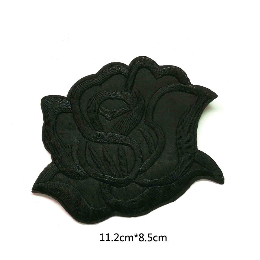 Fabric Embroidered Black Rose Flower Patch Clothes Stickers Bag Sew ...