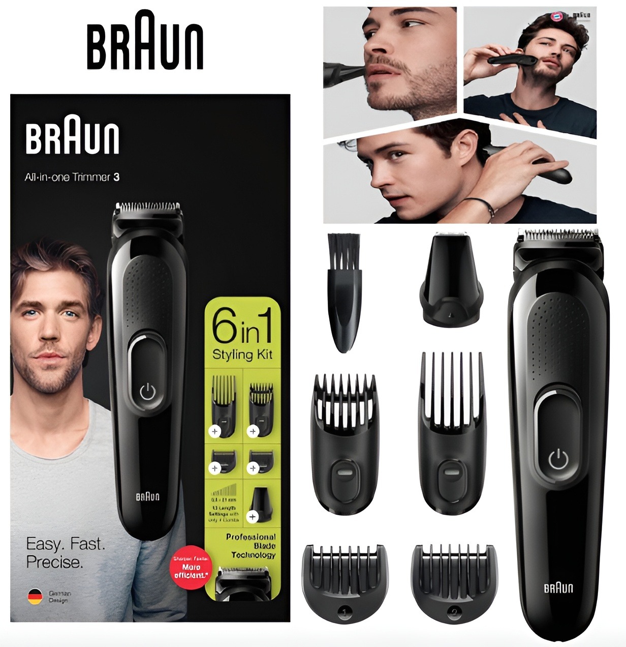 Braun All-in-One trimmer 3 for Face, Hair, and Body, Black 6-in-1 ...