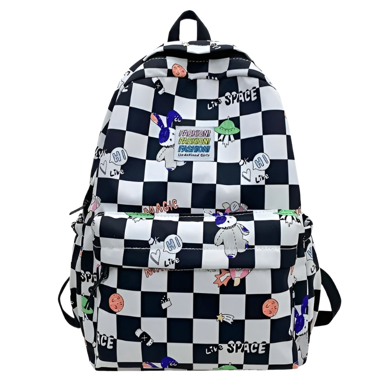 Izzy Classic preppy checkerboard and letter print zipper backpack With ...