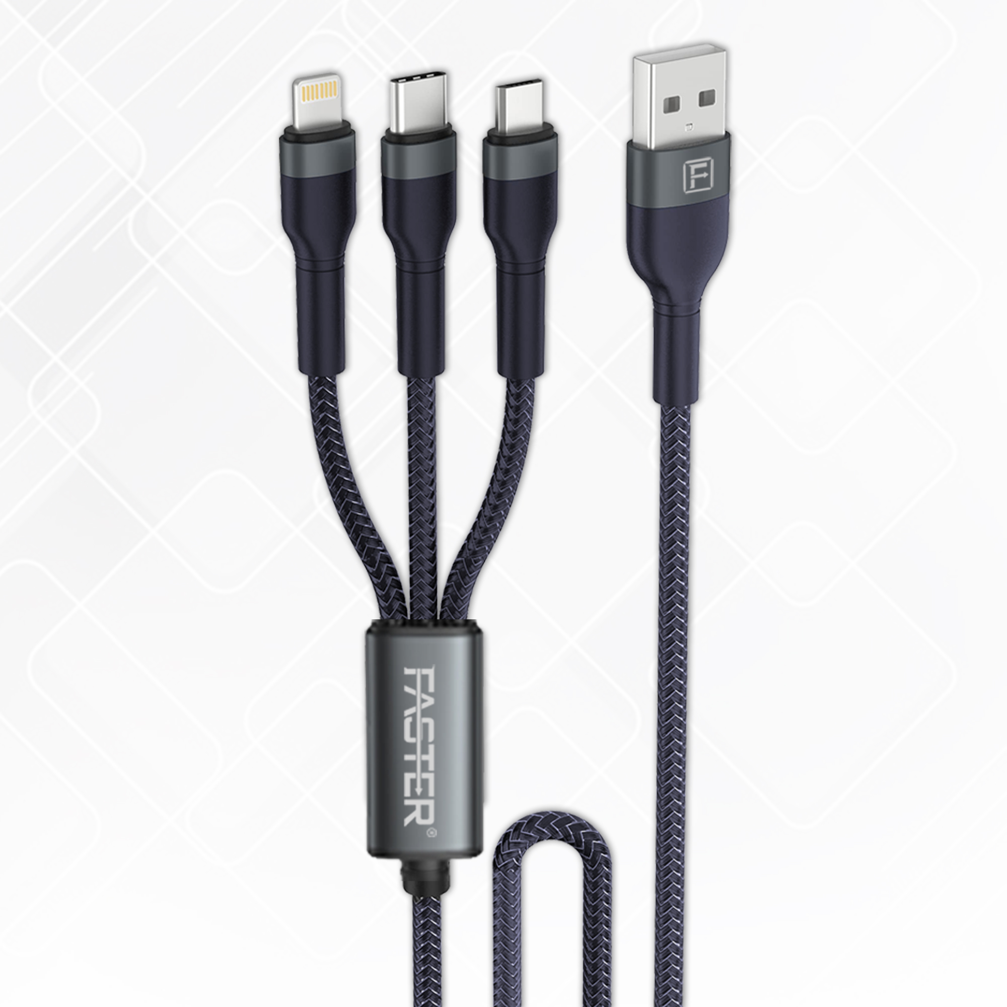 FASTER D4 Quick Charge Denim Braided 3-in-1 Data Cable | Daraz.pk