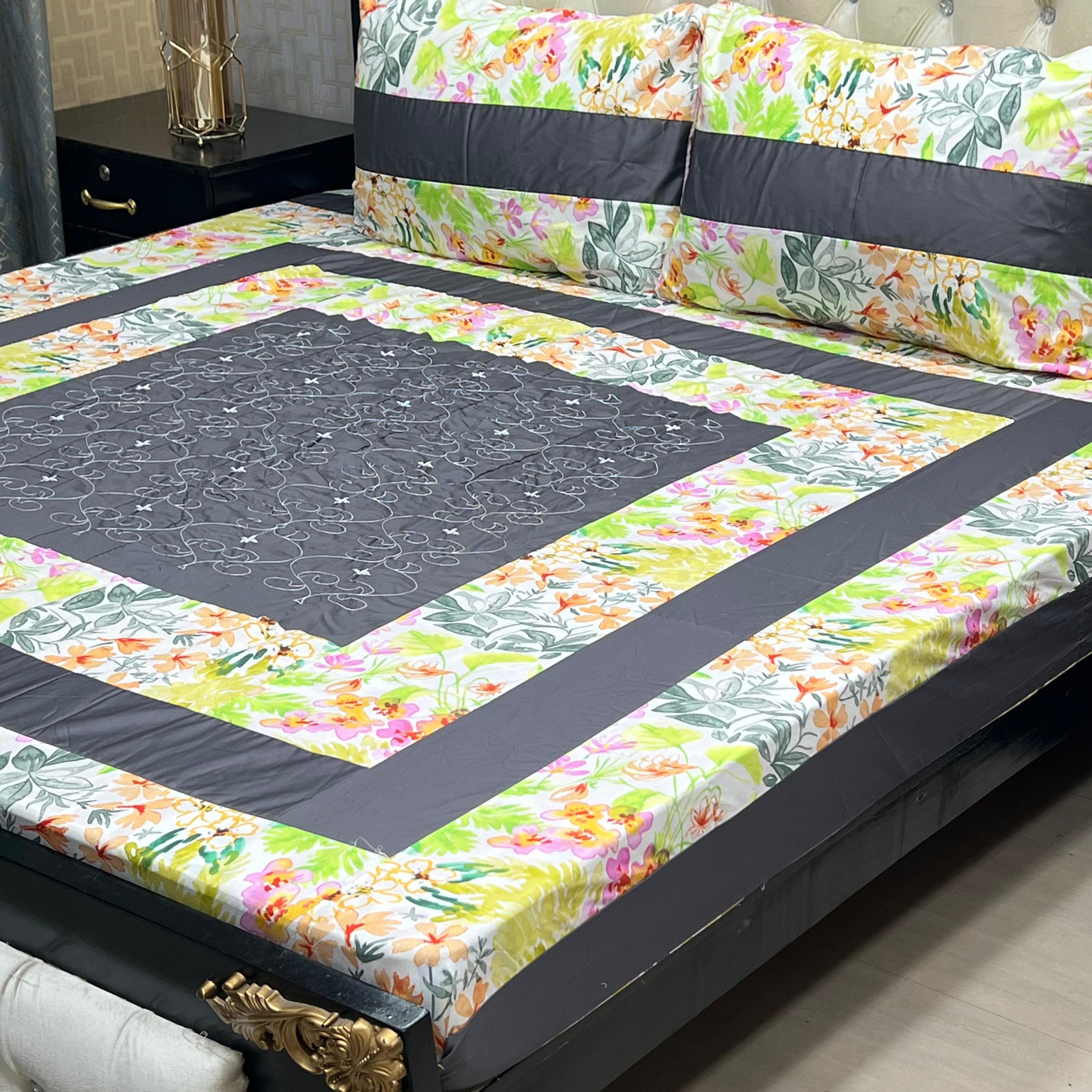 DESION Embroidered Bed Sheet Set KIng Size Patch Work Bed Sheet | Daraz.pk