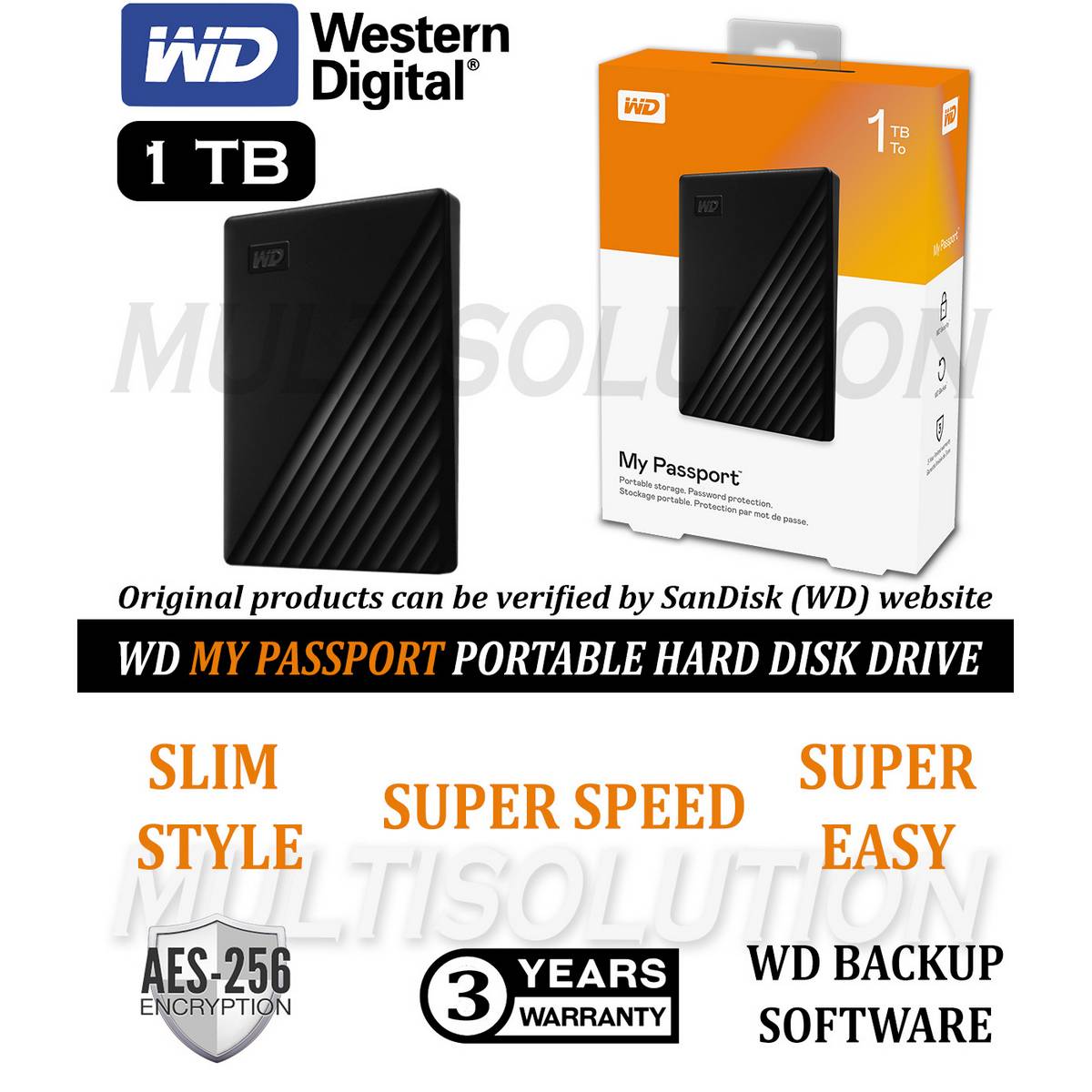 WD 1TB My Passport Portable External Hard Drive - Black - 3 Years ...