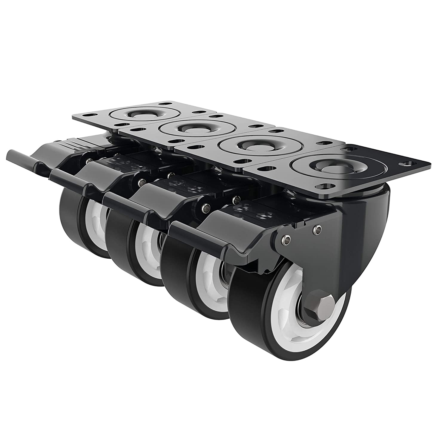 3 inch Swivel Caster Wheels,Rubber Base with Safety Brake & Top Plate ...