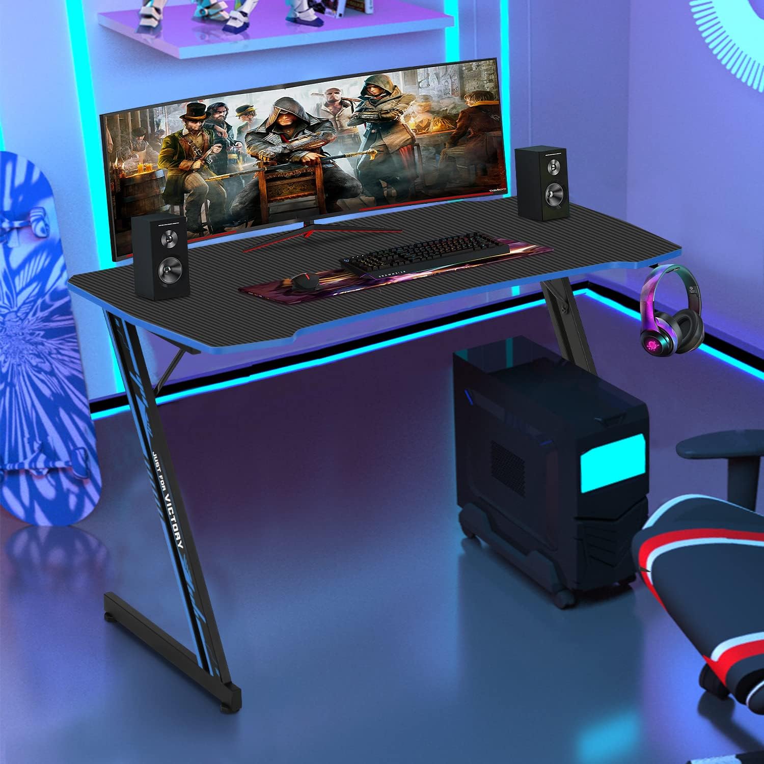 Gaming Desk Z Shaped 48 inch Gaming Workstation Ergonomic Gaming Table ...