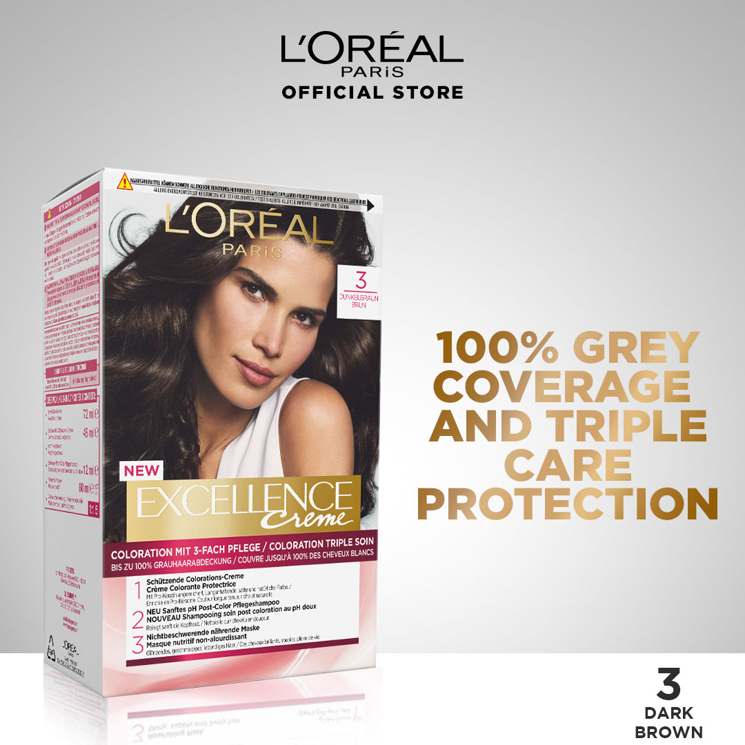 LOreal Paris Excellence Creme - 3.0 Dark Brown Hair Color, Excellence ...