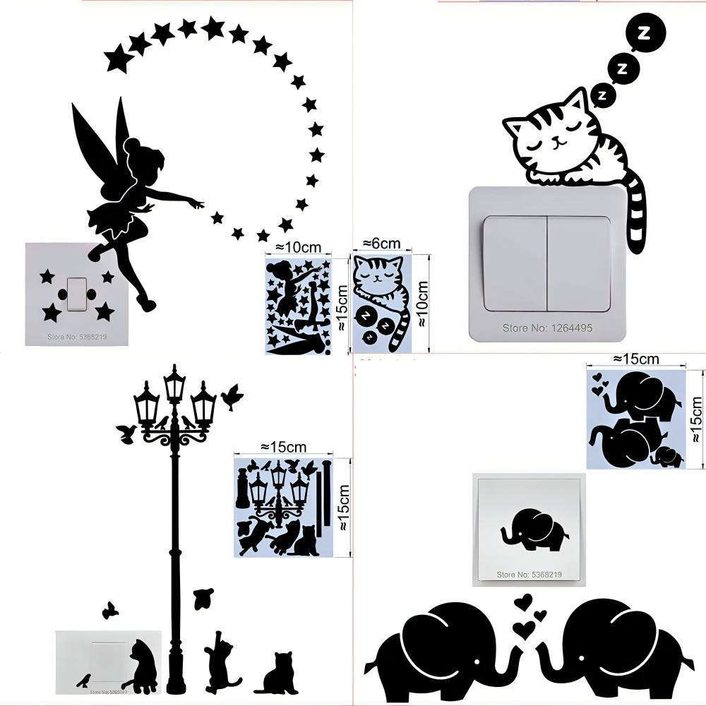 Cartoon Sticker Light Wall Stickers Light Decal Scrap Book Stickers Cat ...
