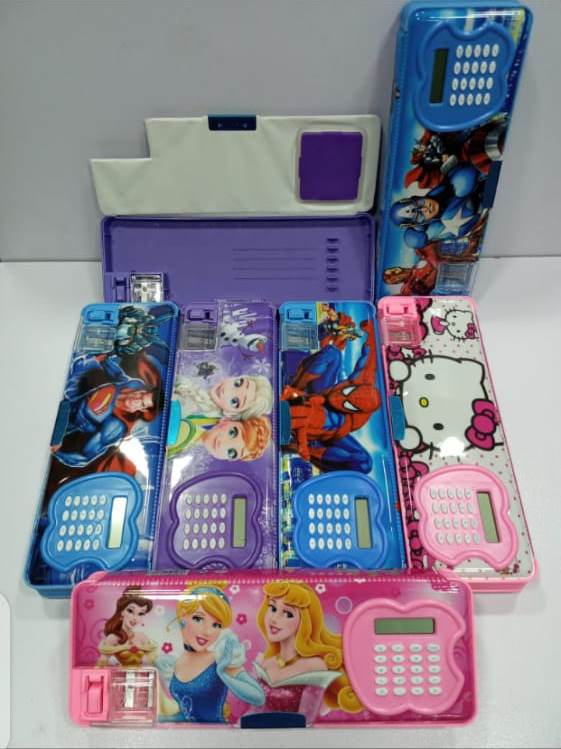 Pencil Box with Sharpener & Calculator Double Sided Plastic Pencil Box ...