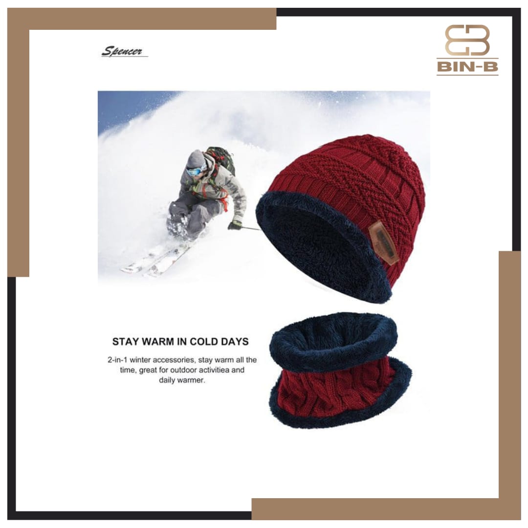 BIN-B Beanie cap-Wool cap with neck warmer for men women| Winter cap ...