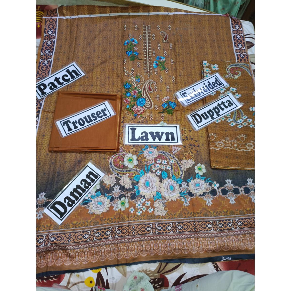 ladies unstich embroided cutwork suit in golden colour | Daraz.pk