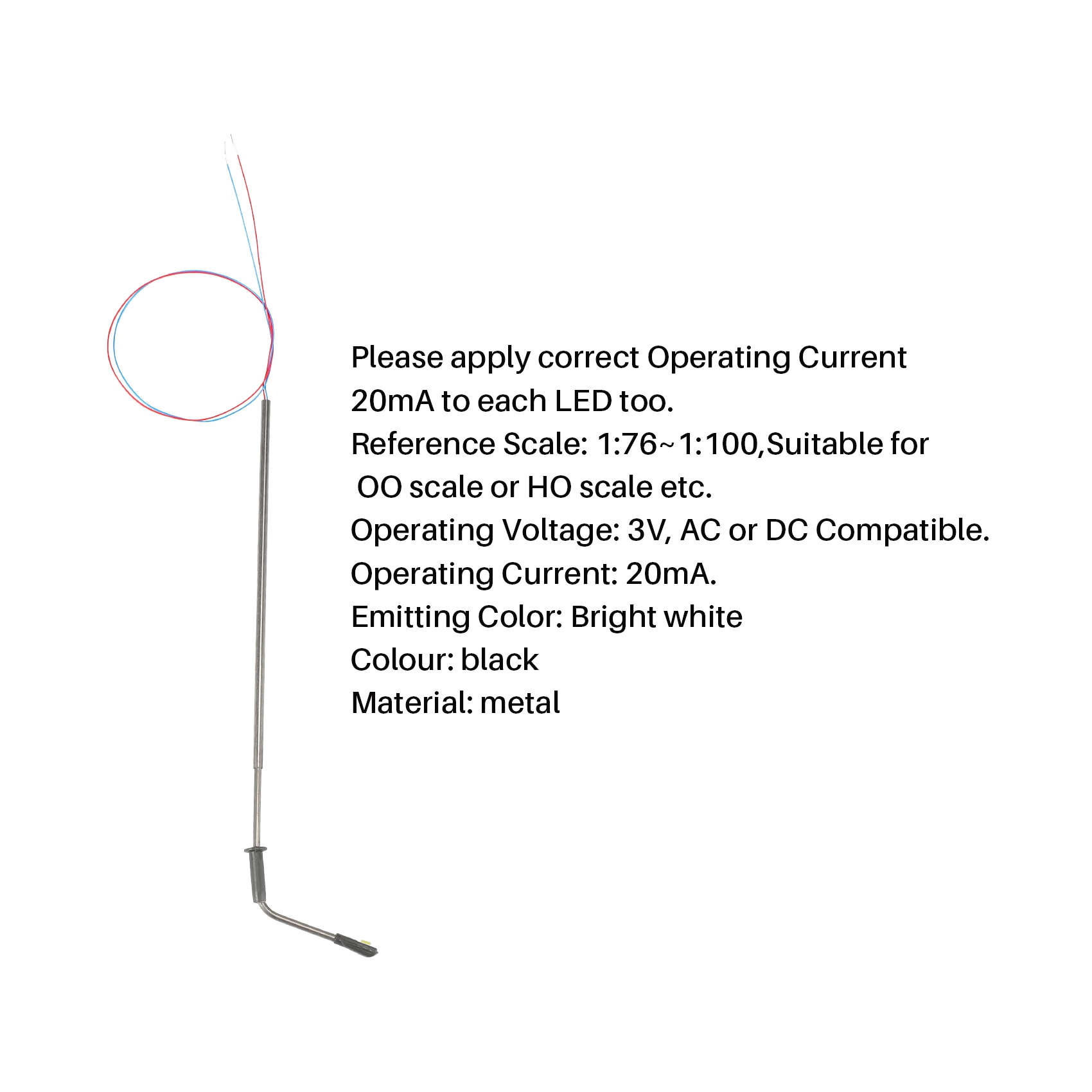 20Pcs Model Railway 10cm Lamp Post Street Lights HO Scale 1:87 LED 3V ...