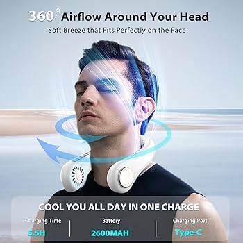 Super Strong Rechargeable USB Bladeless Neck Fan: Portable Dual Cooling ...