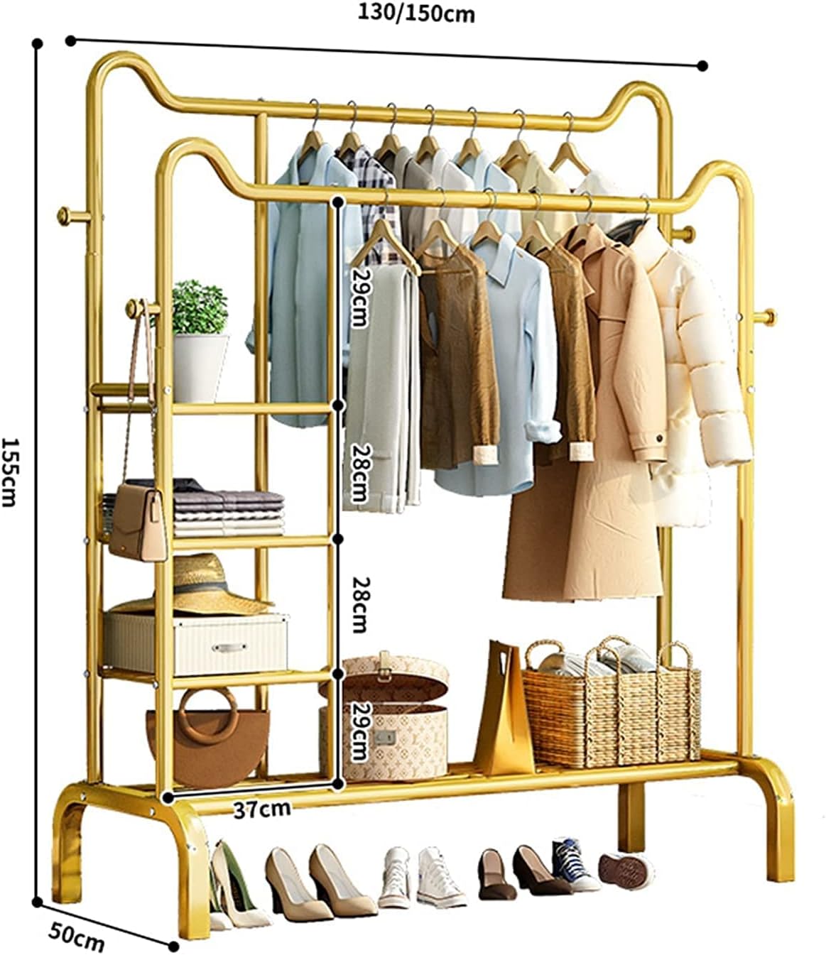 Double Pole Clothing Rack Freestanding Coat Hanger, Clothes Hanging ...