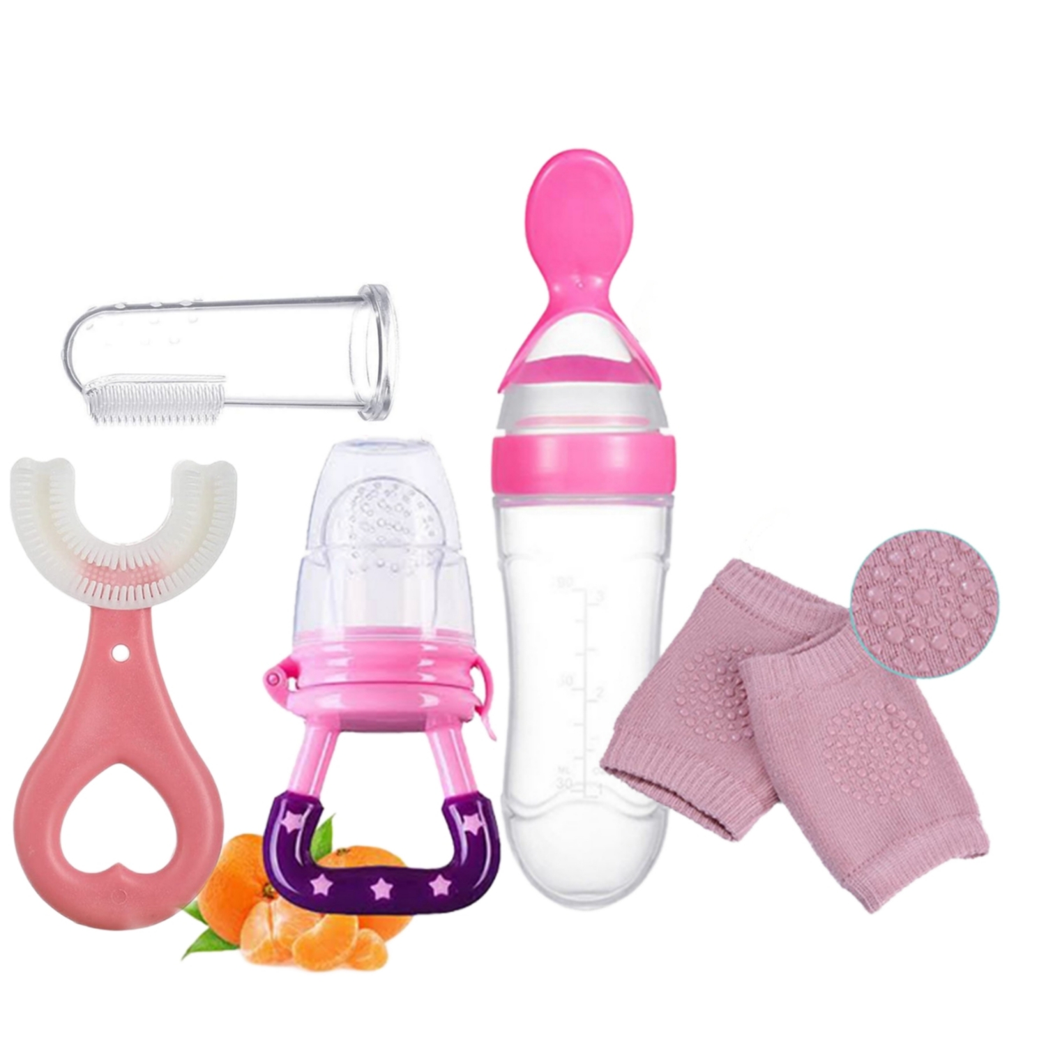 Pack of 5 Baby Silicone Spoon Feeder * Fruit Pacifier * Knee Pads * U ...