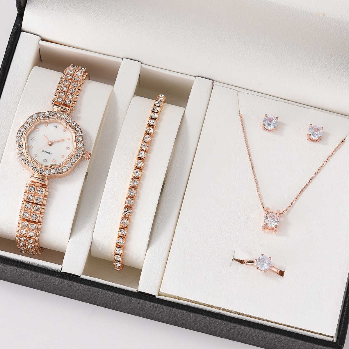 Elegant & Chic: 6PCS Women's Watch & Jewelry Set with Rhinestone ...