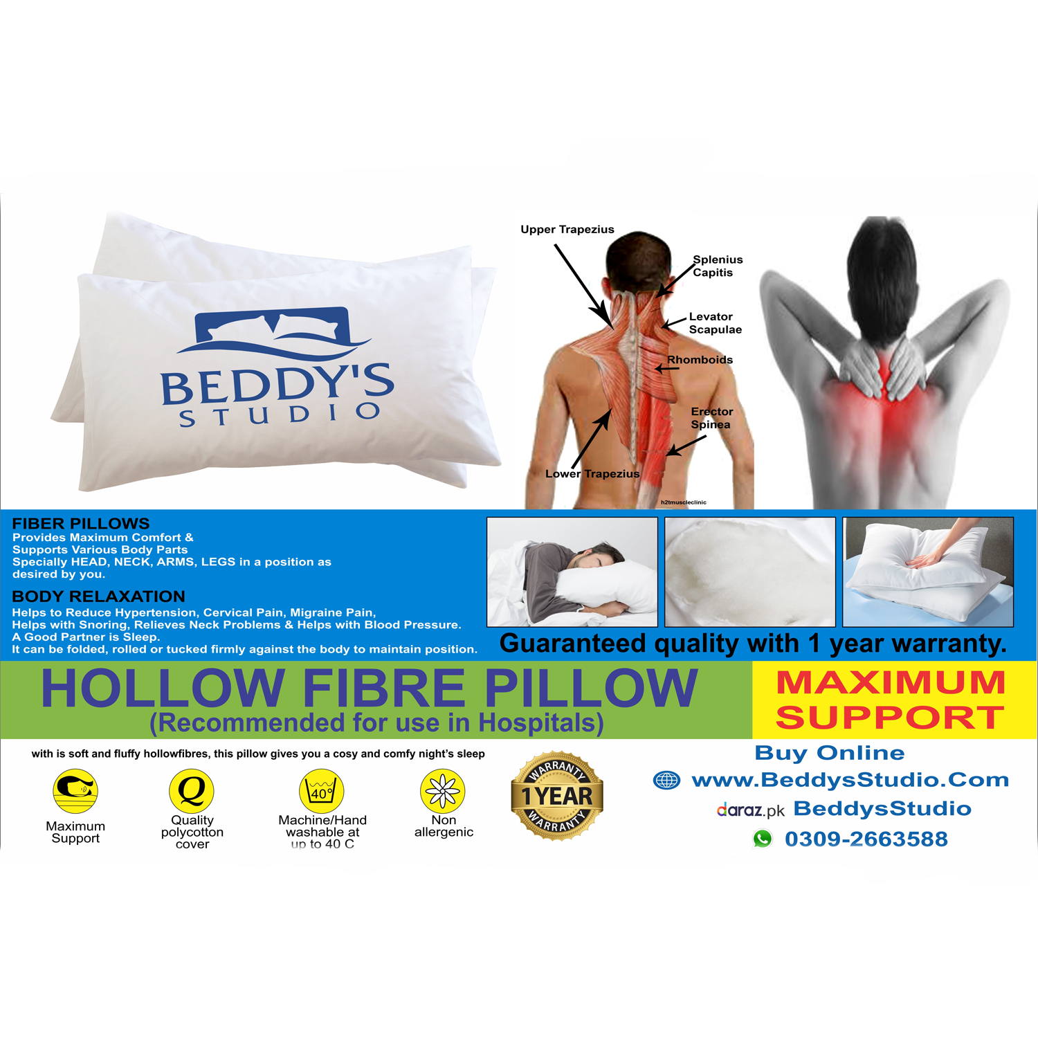 Beddy's Studio Korean & Ball Fiber Bed Pillows, Cushions, Neck Roll ...