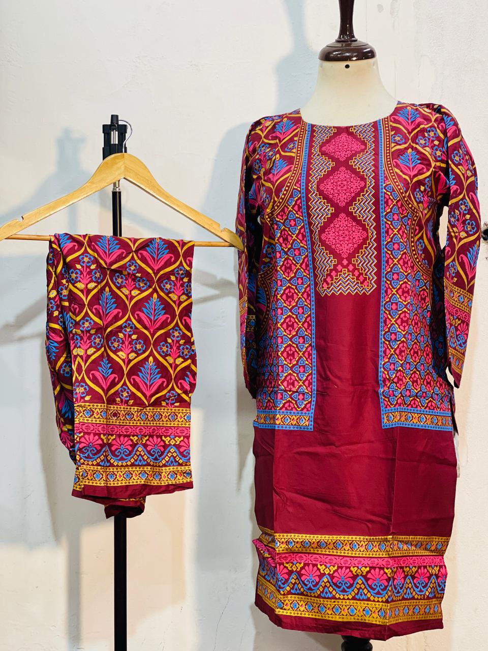 Stylish Collection Stitched 3D Printed jacket style 2pc Dress for Women - Dress For Girls ...