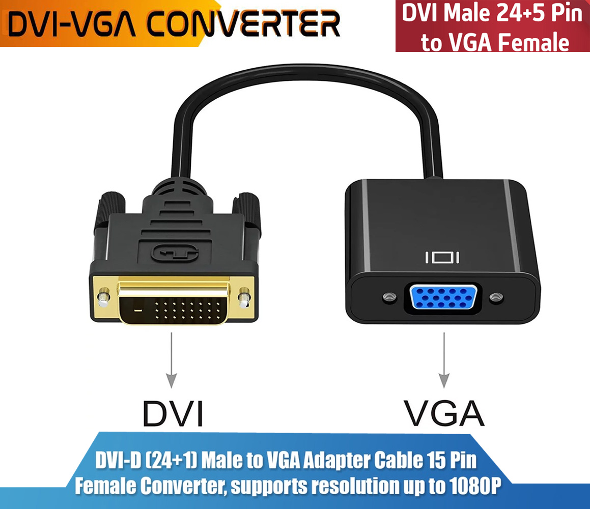 DVI TO VGA CONVERTER / DVI Male to VGA Femail Convertor | Daraz.pk