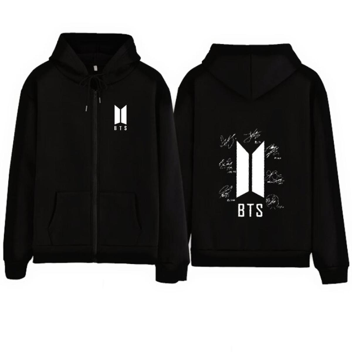 Soft Fabric Front Back BTS Printed Black zipper For Bts Fan trendy for ...