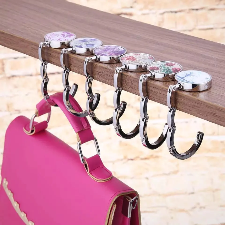 PORTABLE FOLDING BAG HOOK HANGER PURSE HANDBAG HOLDERS FOLDABLE TABLE ...