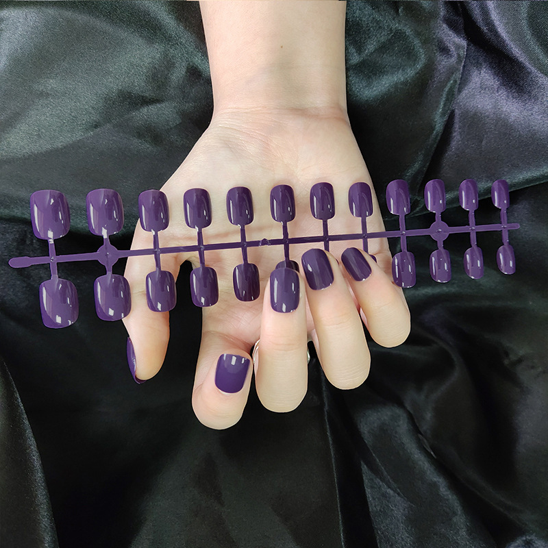 SUMMER 24 pcs Short Square Round Multiple Solid Color Fake Nails Uv ...